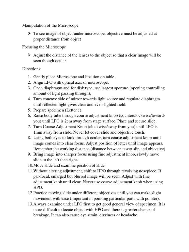 Manipulation of Microscope | PDF | Eye | Microscope