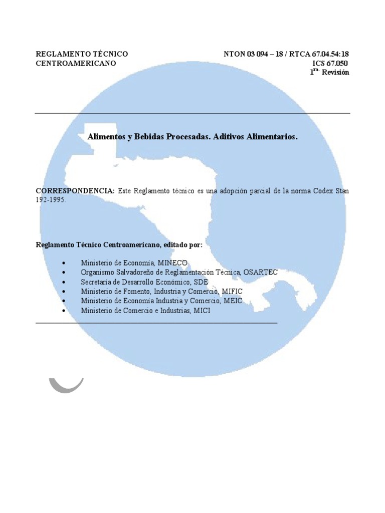Reglamento Aditivos Alimentarios RTCA | PDF | Alimentos | Centroamérica