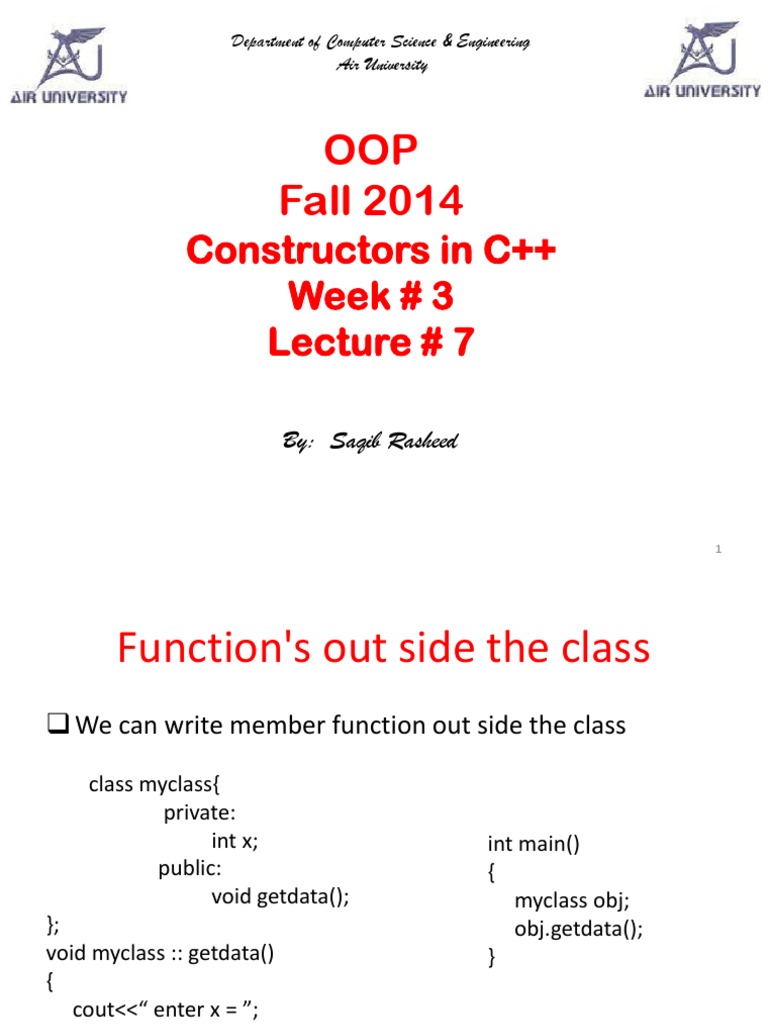 Oop Fall 2014 Constructors In C Week 3 Lecture 7 Pdf Parameter Computer Programming 3673