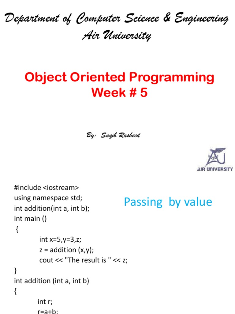 Department of Computer Science & Engineering Air University: Object Oriented Programming Week ...