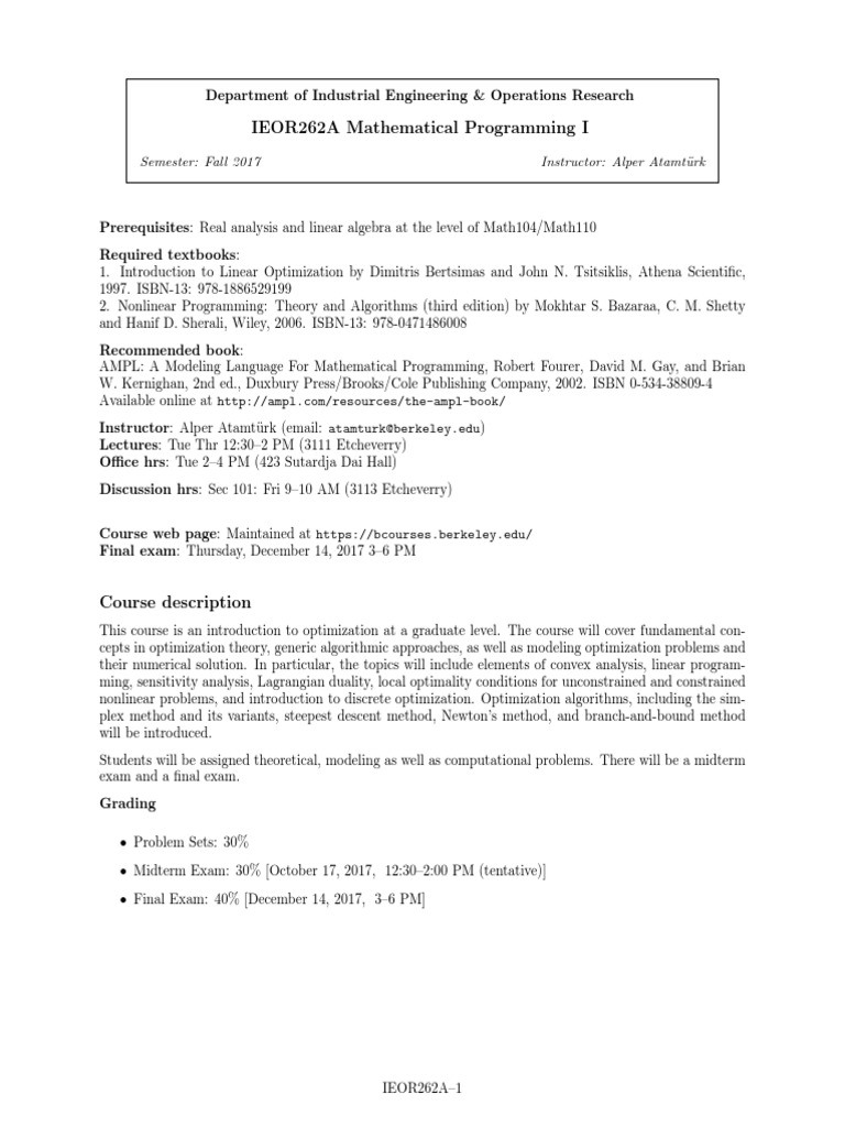 Mathematical Programming I Pdf Mathematical Optimization Linear Programming