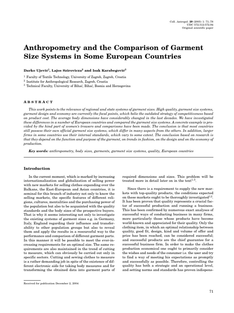 Anthropometry and The Comparison of Garment Size Systems in Some ...