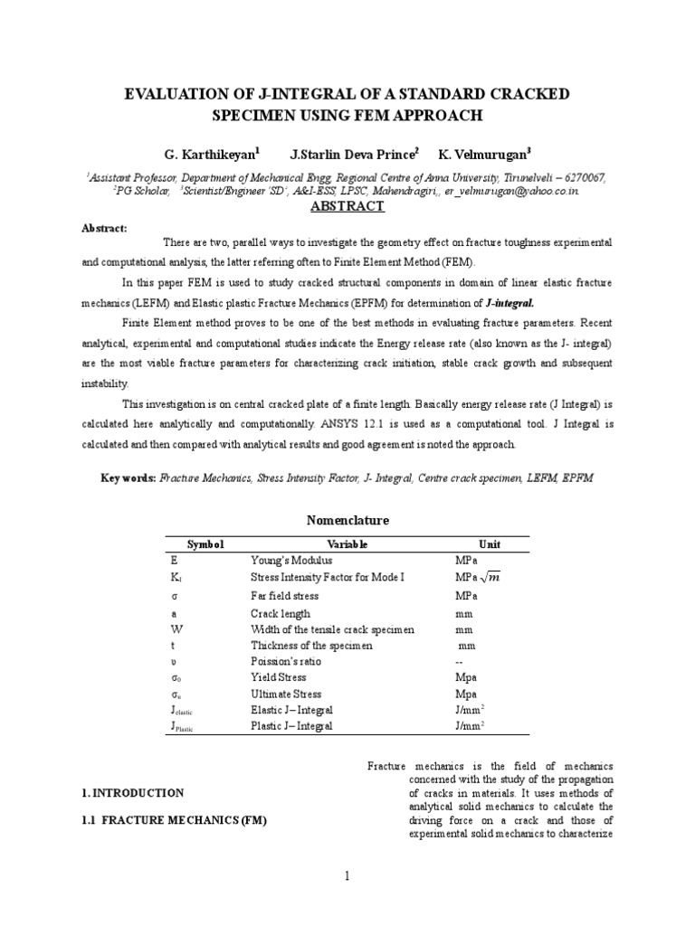 Evaluation of J-Integral of A Standard Cracked Specimen Using Fem Approach | PDF | Fracture ...