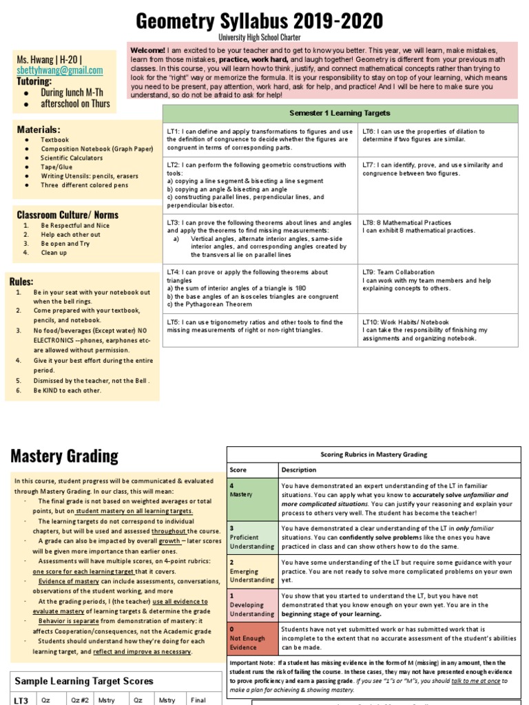 Geometry Mastery Grading Syllabus 2019-2020 | PDF | Triangle | Perpendicular