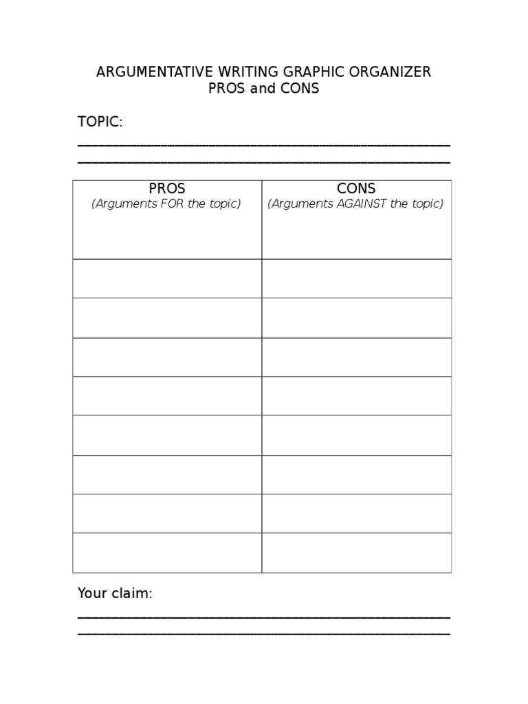 Pros And Cons Graphic Organizer