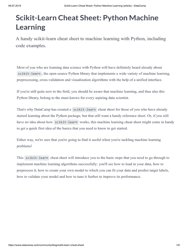Scikit Learn Cheat Sheet | PDF | Principal Component Analysis | Cybernetics Scikit Learn Cheat Sheet | PDF | Principal Component Analysis | Cybernetics