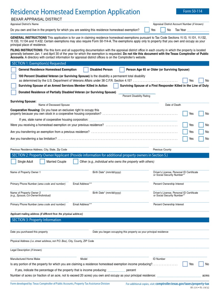 Residence Homestead Exemption Application | Download Free PDF | Tax ...
