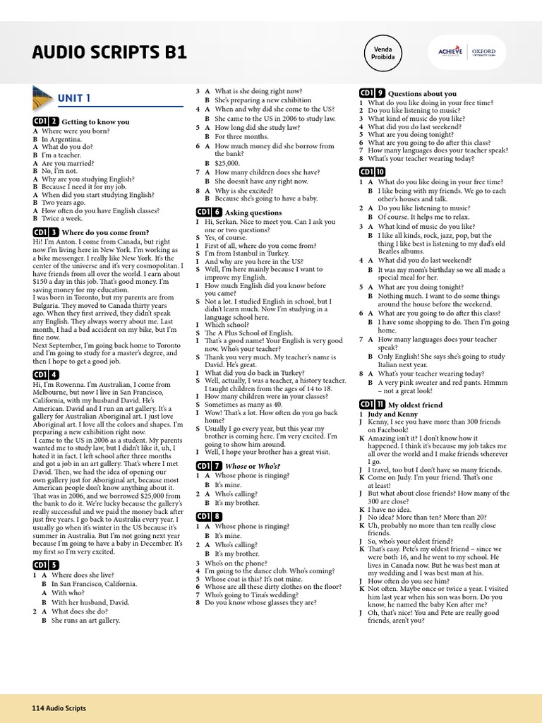Oxford B1 Test Audio Script | PDF