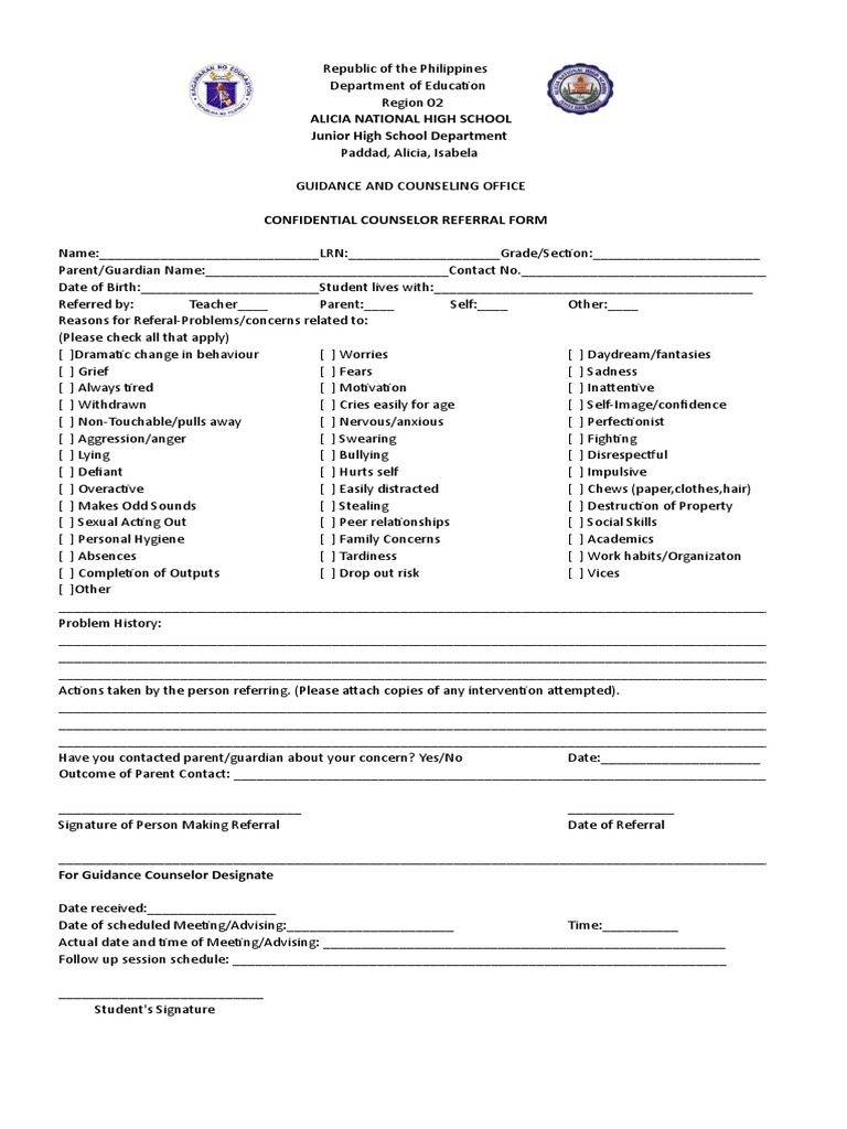 Confidential Counselor Referral Form | PDF | Action (Philosophy ...