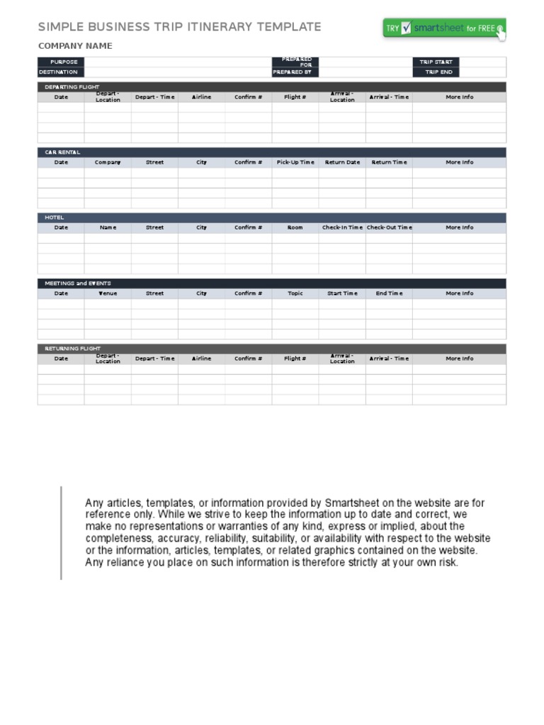 Business Trip Itinerary Template | PDF