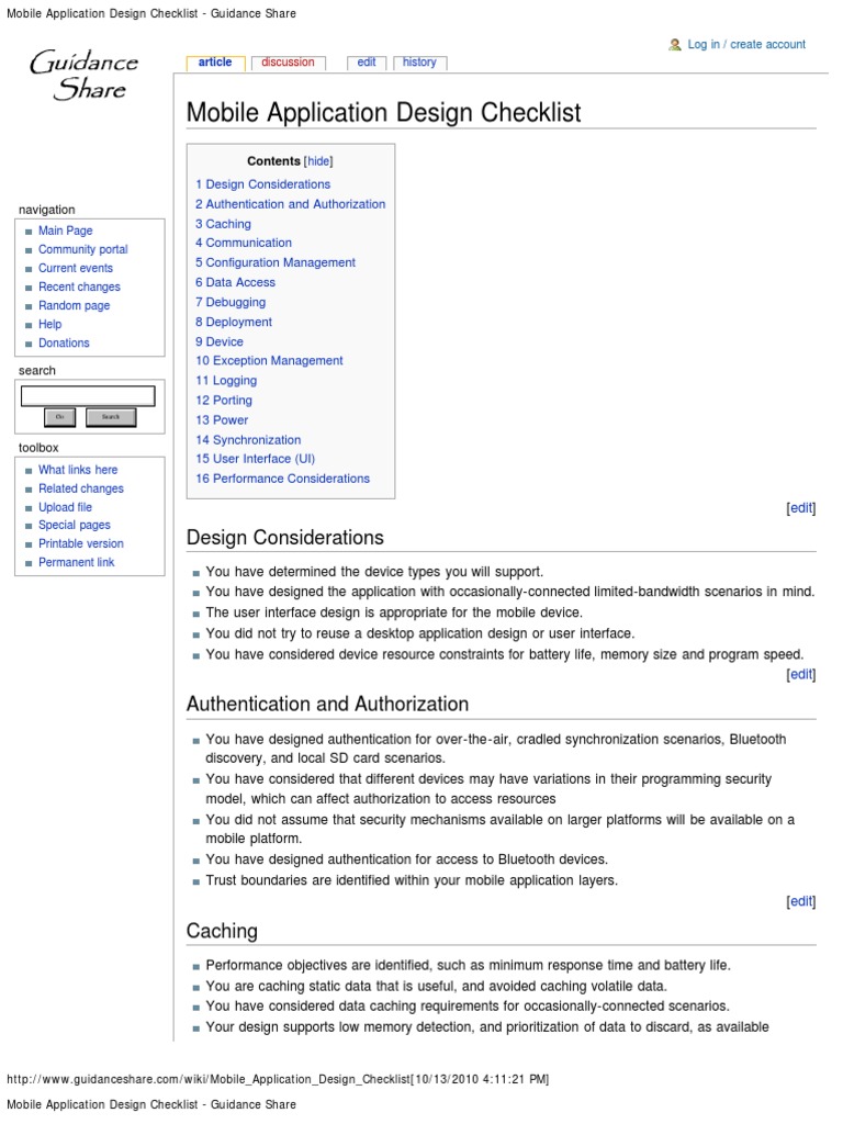 Mobile Application Design Checklist | PDF | Mobile App | Databases