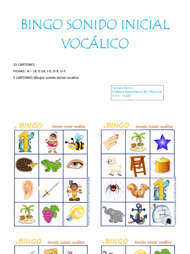 Bingo de Sonido Inicial Vocálico | PDF