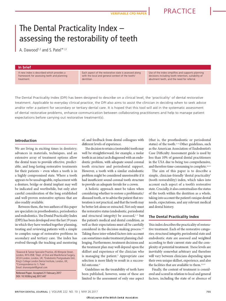 Dental Practicality Index | PDF | Human Tooth | Dentistry