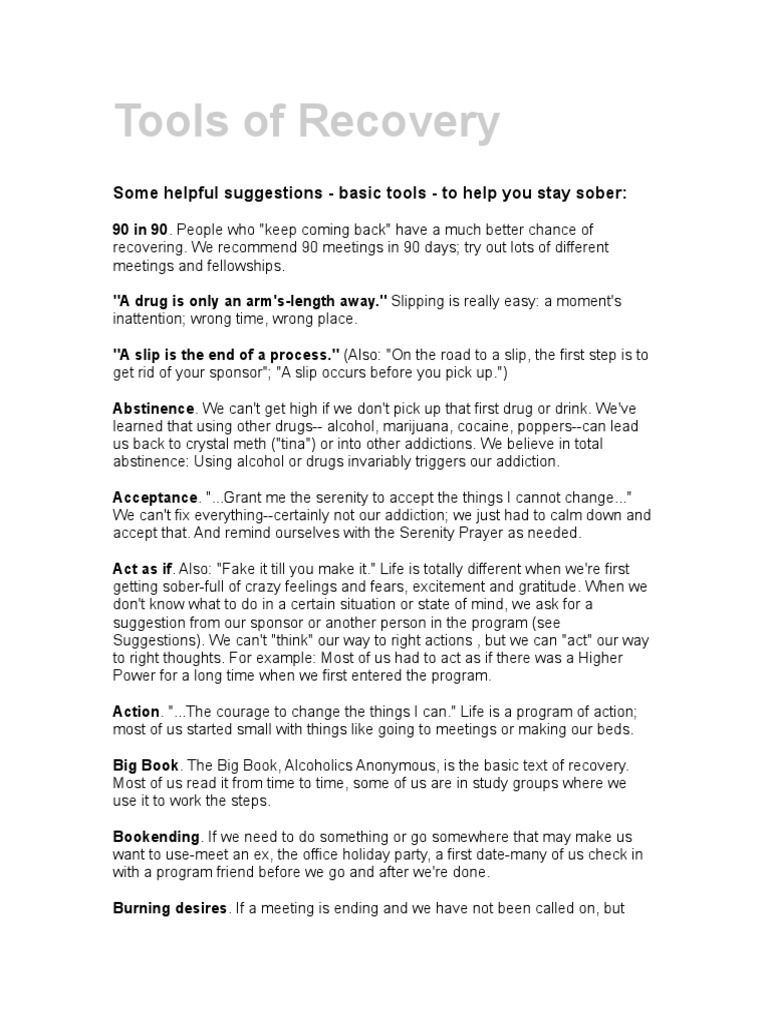 Tools of Recovery: Some helpful suggestions - basic tools - to help you ...