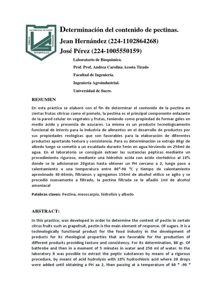 Determinación Del Contenido de Pectinas | PDF | Alcohol | Amoníaco