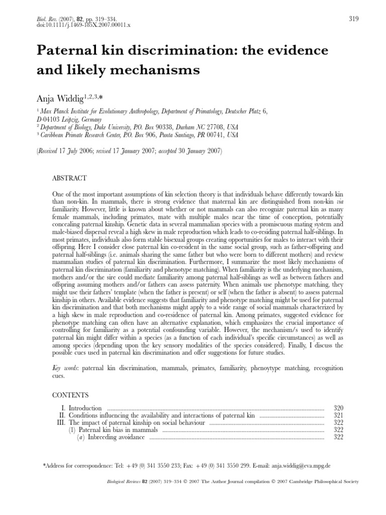 Kin Recognition | PDF | Kinship | Behavioural Sciences