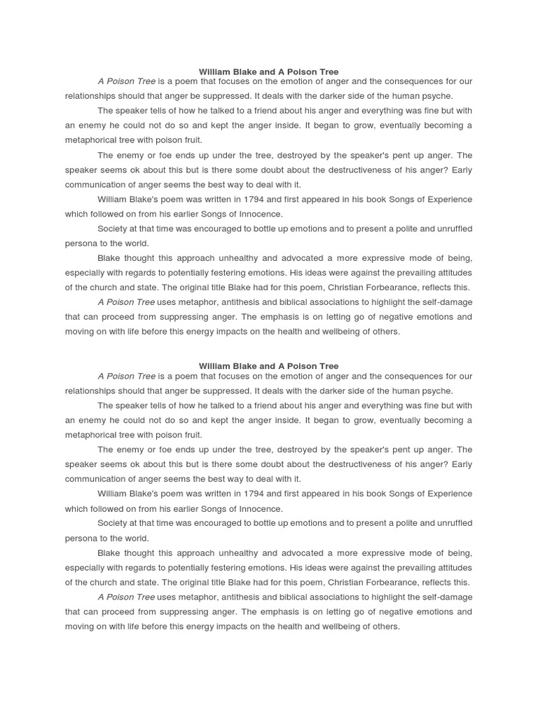 A Poison Tree | PDF | Anger | Subjective Experience