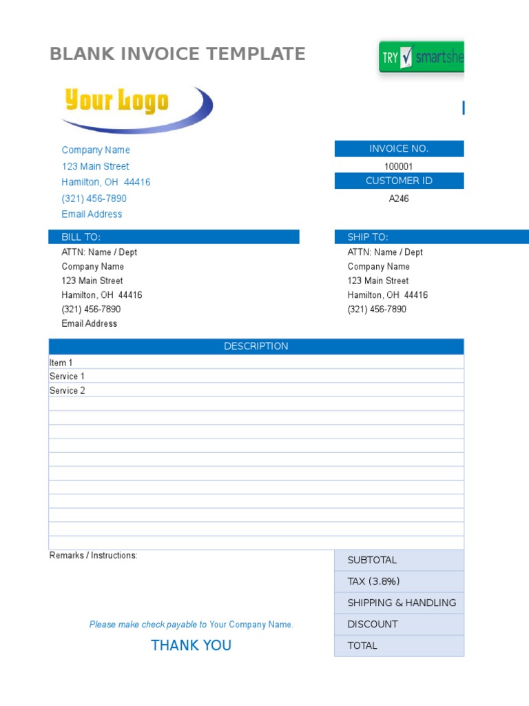 Free Blank Invoice Template Download | PDF