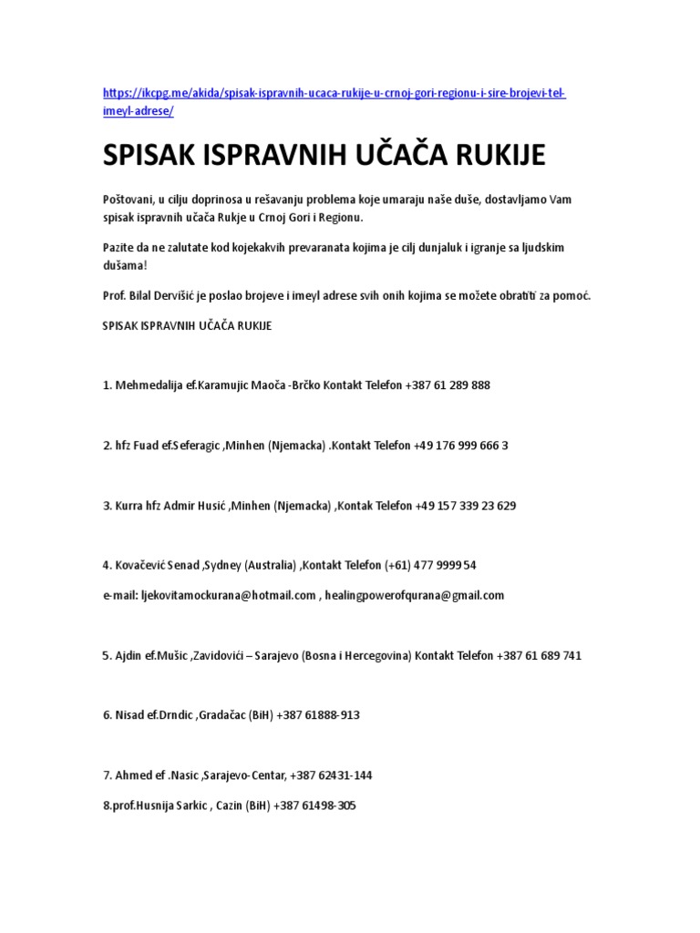 SPISAK ISPRAVNIH UČAČA RUKIJE | PDF