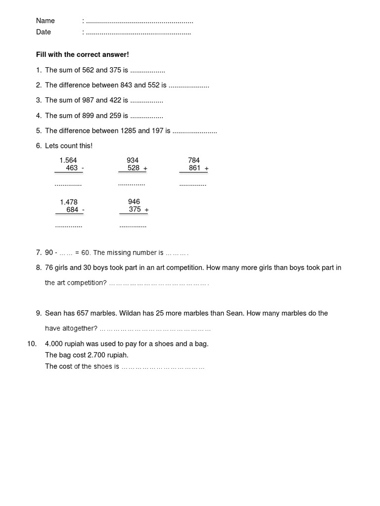 Latihan Soal Math Kelas 3 | PDF
