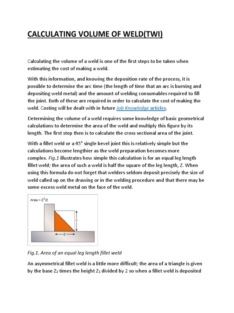 Calculating Volume of Weld (Twi) : Job Knowledge Articles | PDF | Area ...