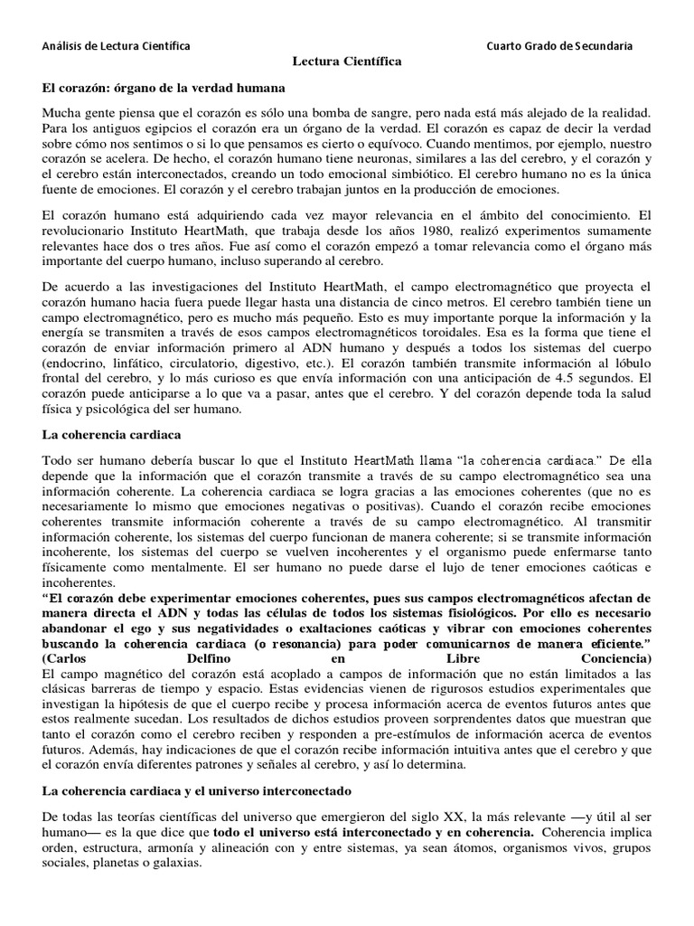 Lectura Científica para Cuarto | PDF | Las emociones | Cerebro