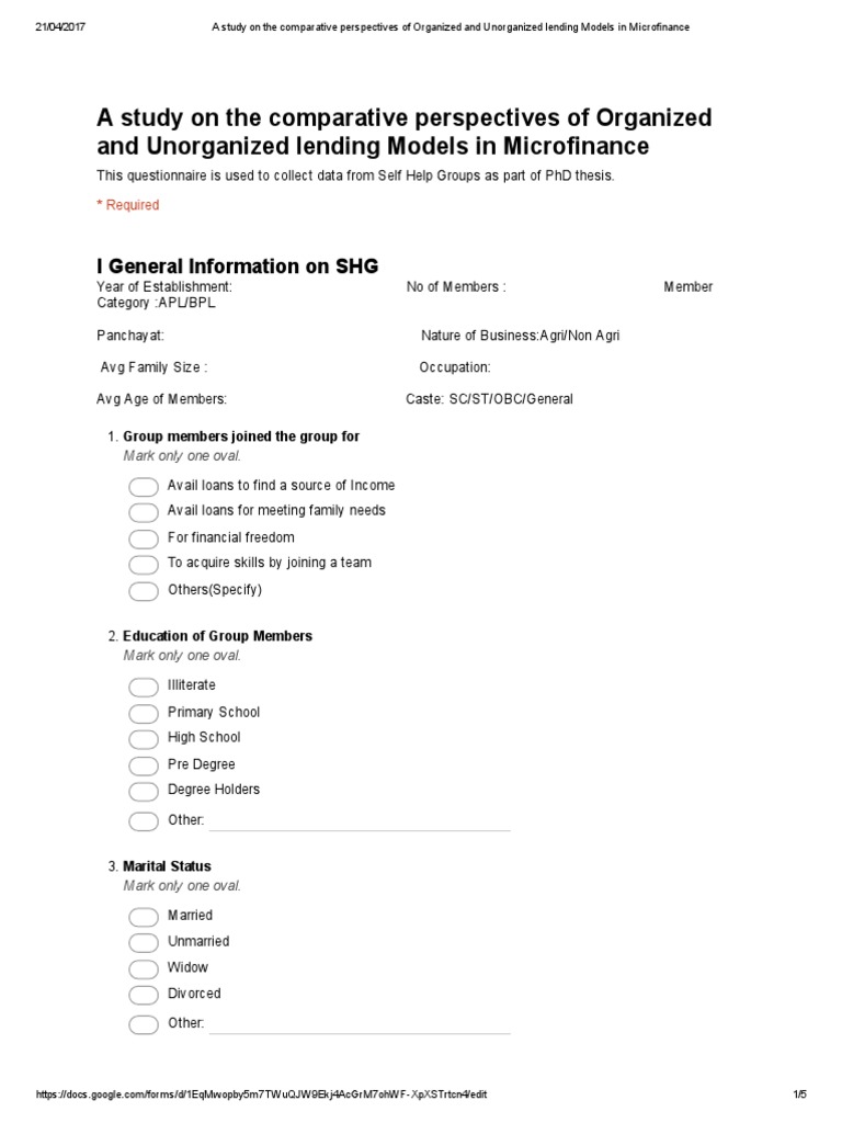 PHD Questionnaire SHG | PDF | Microfinance | Loans