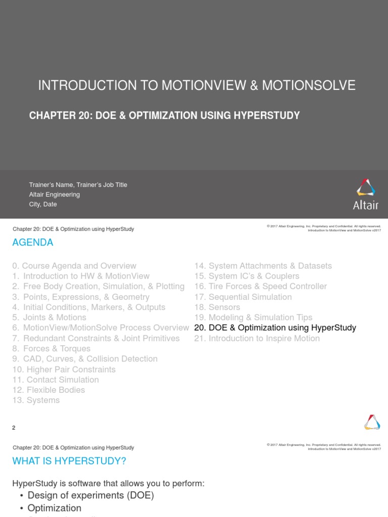 Introduction To Motionview & Motionsolve: Chapter 20: Doe & Optimization Using Hyperstudy | PDF ...