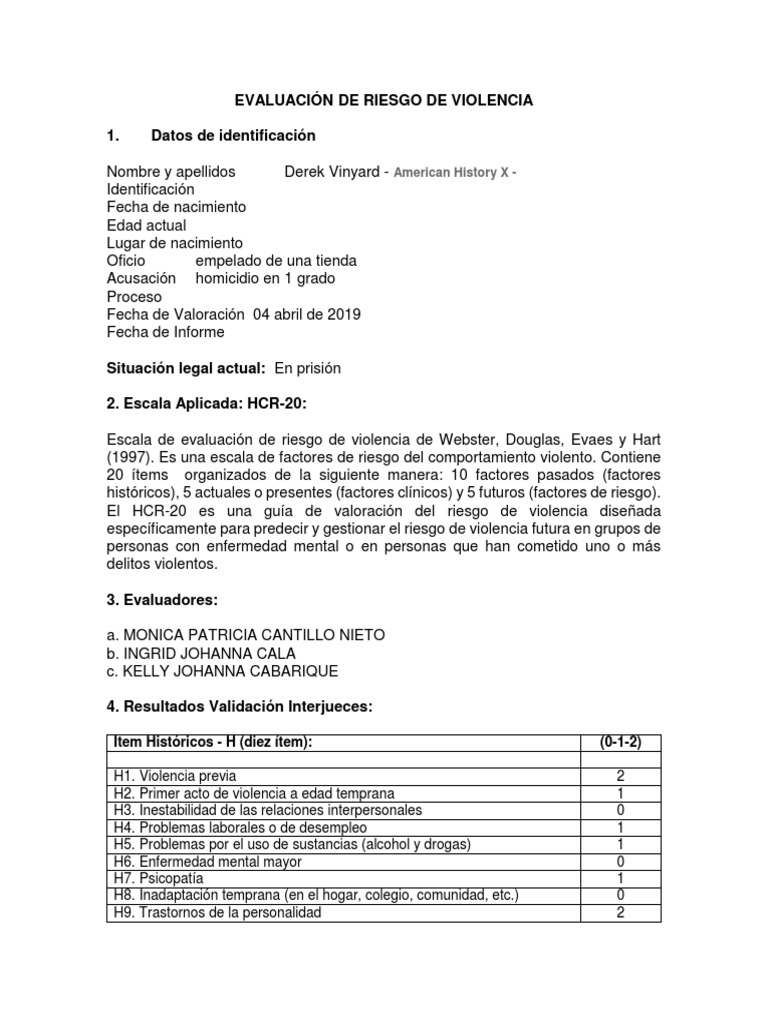 Evaluación de Riesgo de Violencia HCR-20 | PDF | Trastorno mental | Psicopatía