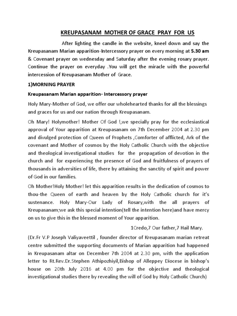 Prayers & Covenant for Grace through Kreupasanam Marian Apparition ...