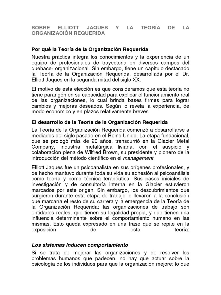 Sobre Elliot Jaques y La Teoría de Las Organizaciones Requerida | PDF ...