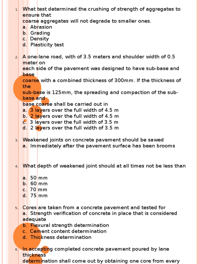 Test Questions For Materials Engineer | PDF | Asphalt | Road Surface