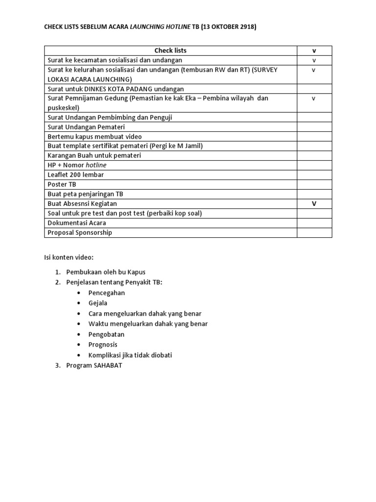 Checklist Acara | PDF