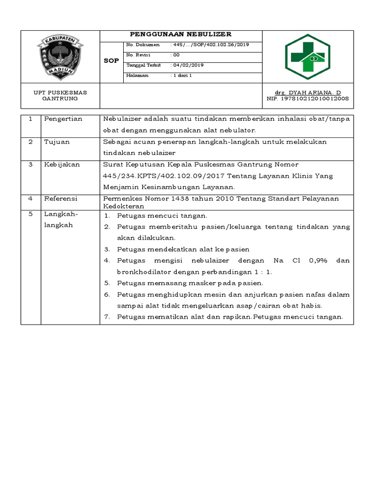 SOP PENGGUNAAN NEBULIZER + Diagram Alir | PDF