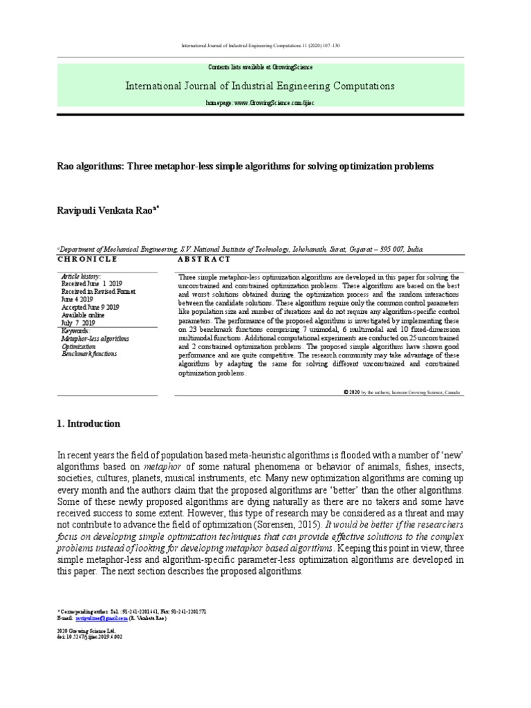 Rao Algorithms Three Metaphor Less Simple Algorithms For Solving Optimization Problems Pdf