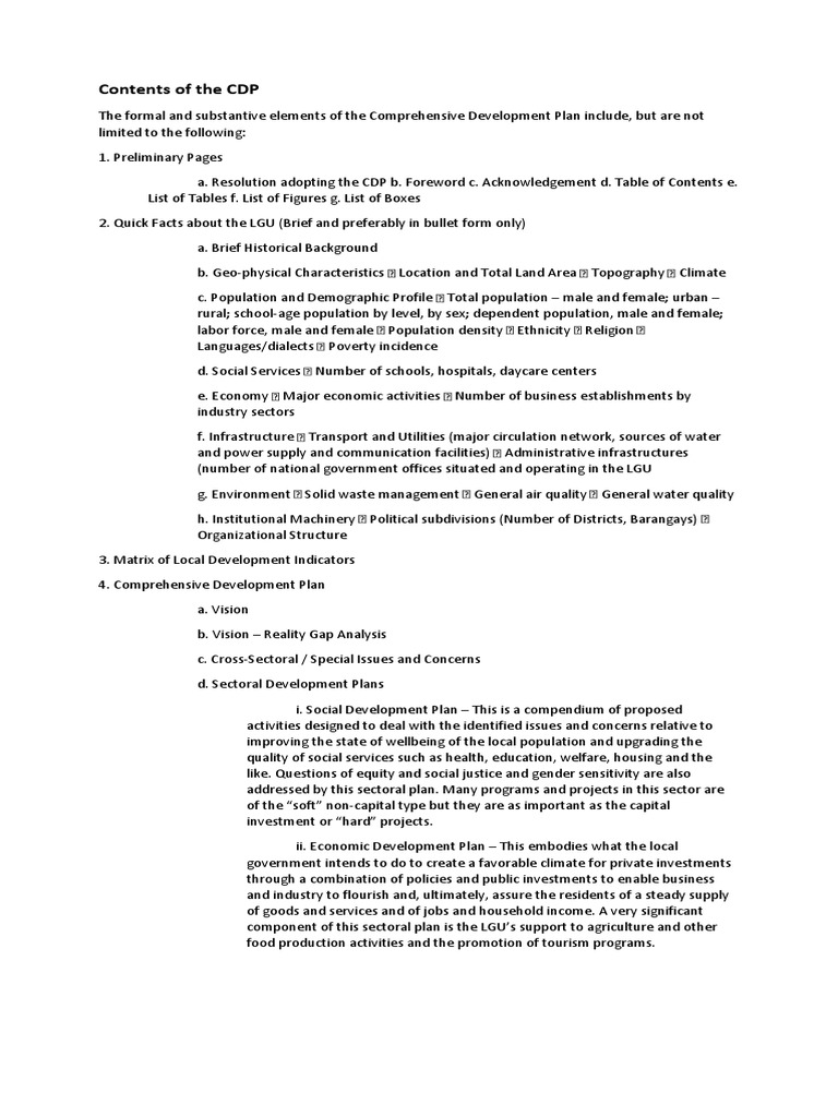 Contents of The CDP | PDF | Economic Development | Infrastructure