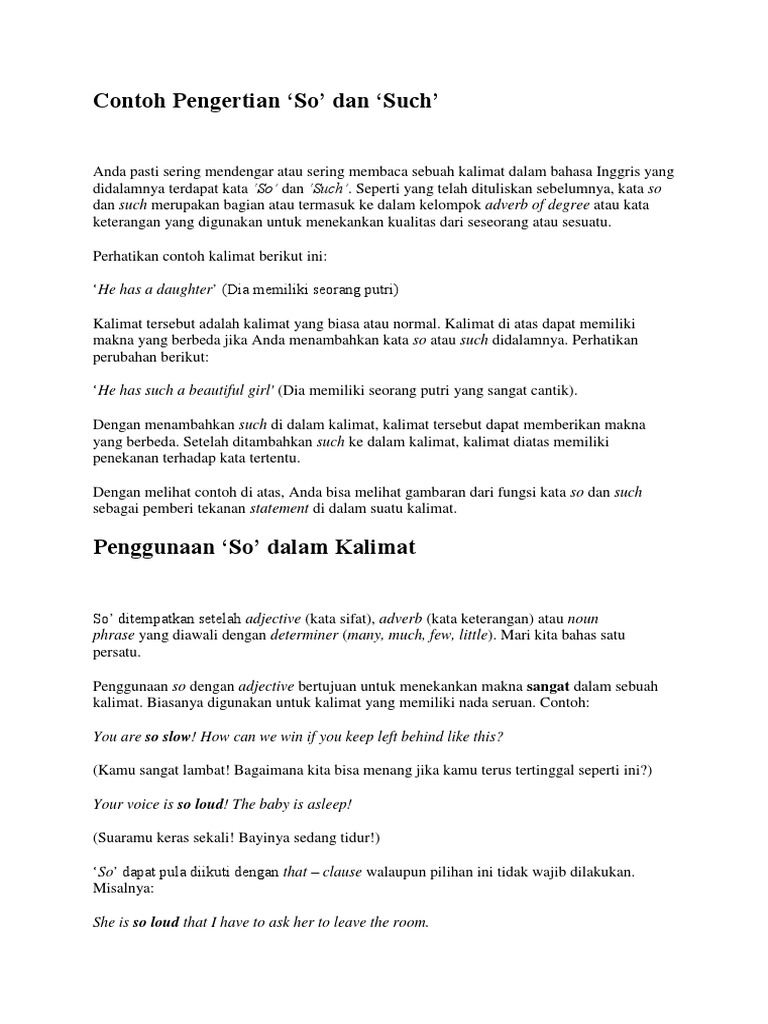 Contoh Pengertian. Such, So | PDF | Seni & Disiplin Bahasa