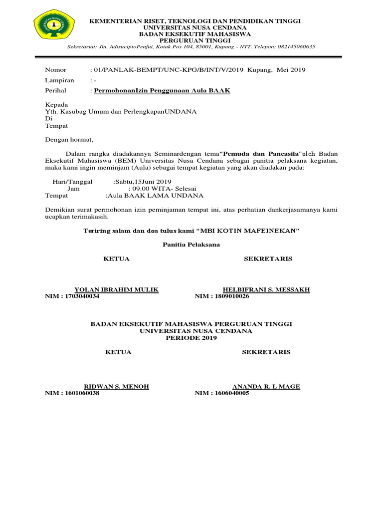 Contoh Surat Seminar BEM PT | PDF