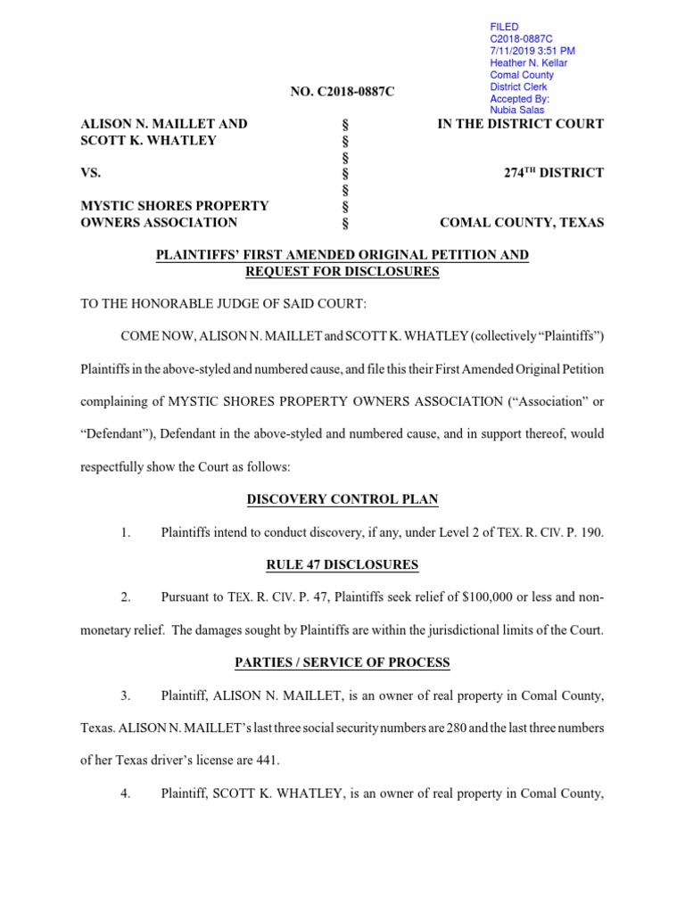 amended petition 1 | Covenant (Law) | Declaratory Judgment