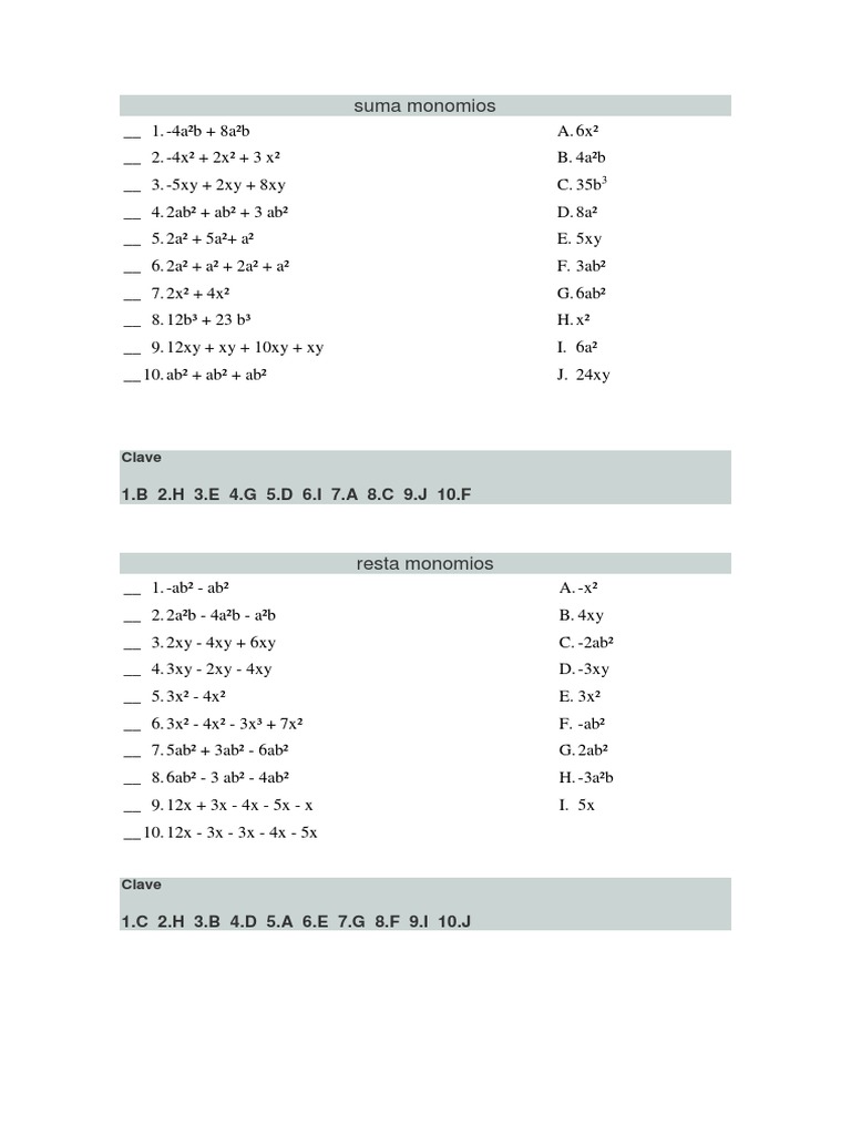 Suma Monomios | PDF
