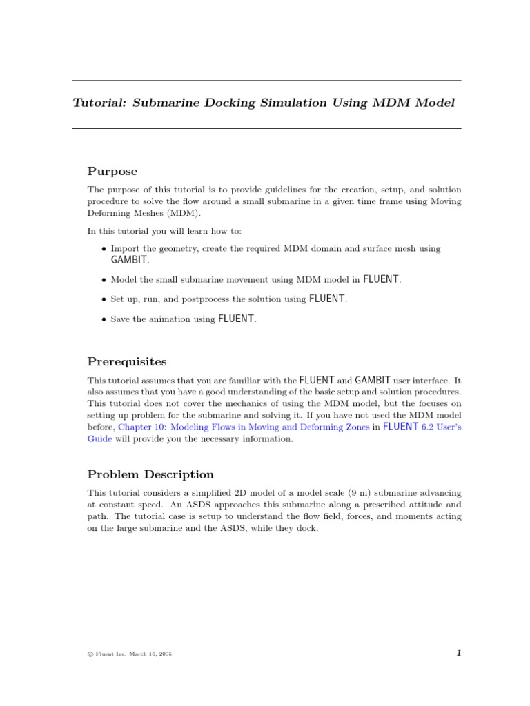 FLUENT - Tutorial - Dynamic Mesh - Submarine Docking Simulation | PDF ...