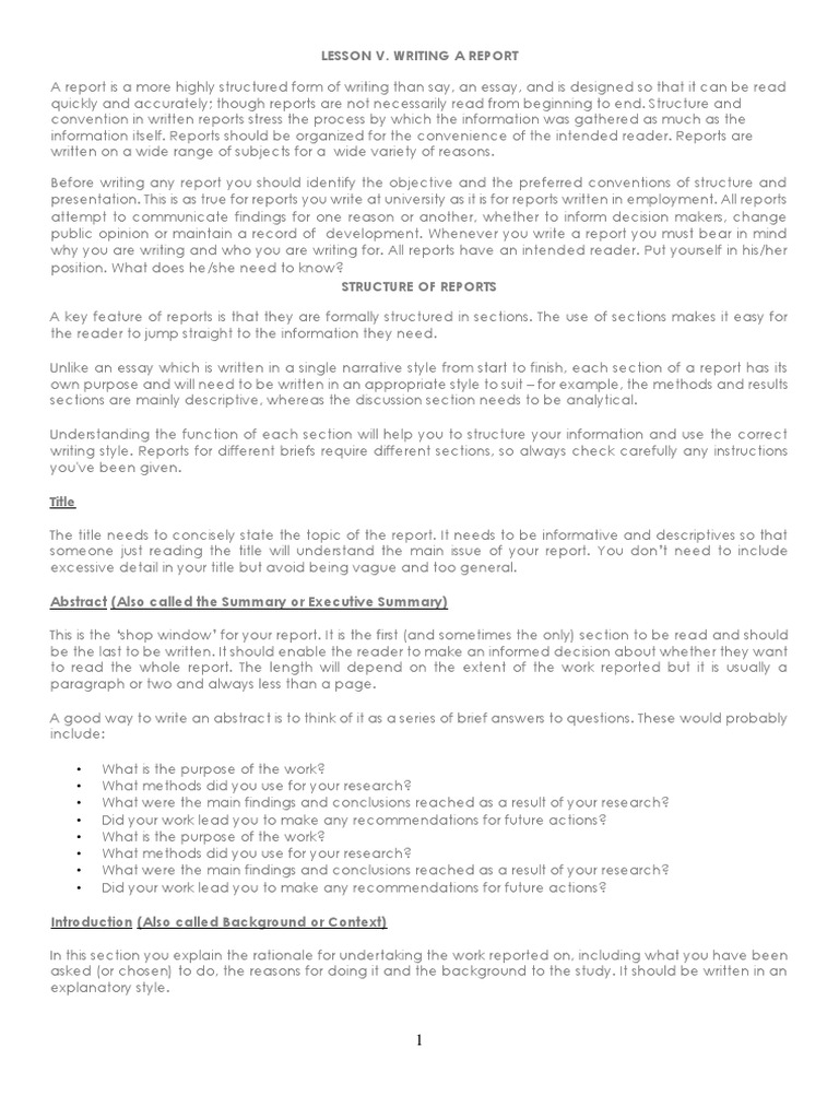 WRITING A REPORT Lesson | PDF | Abstract (Summary) | Question