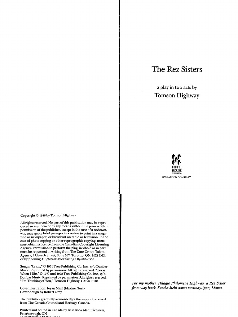 The Rez Sisters - Tomson Highway PDF | PDF