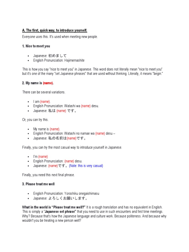 Japan Introduction Self | PDF | Japanese Language | English Language