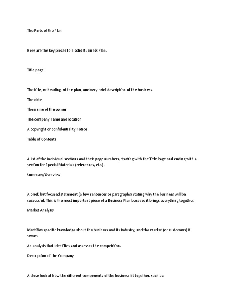 Parts of Business Plan | PDF | Business Plan | Debt