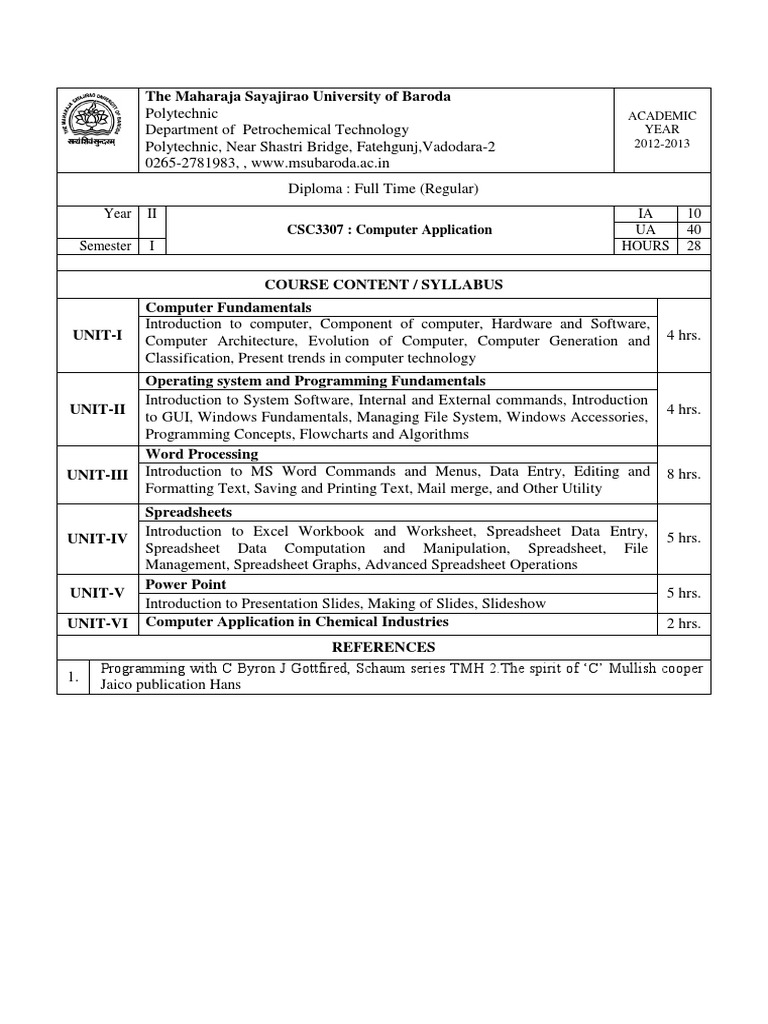 Computer Fundamentals, Operating Systems, Word Processing, Spreadsheets ...