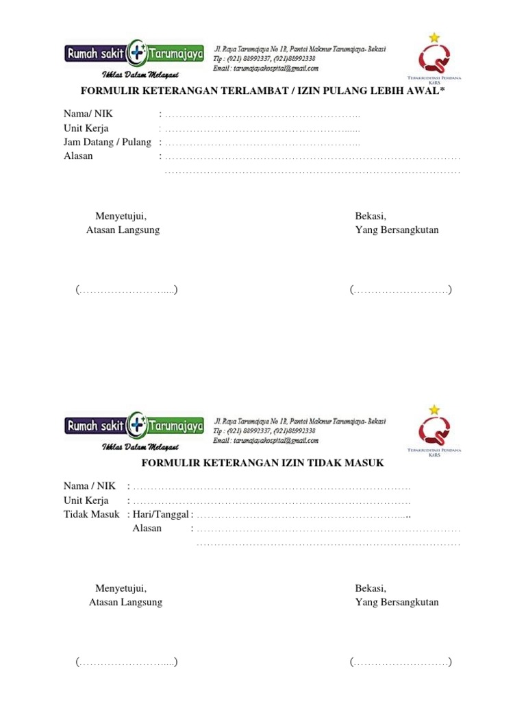 Form Ket Terlambat, Tidak Masuk & Izin Pulang Awal | PDF