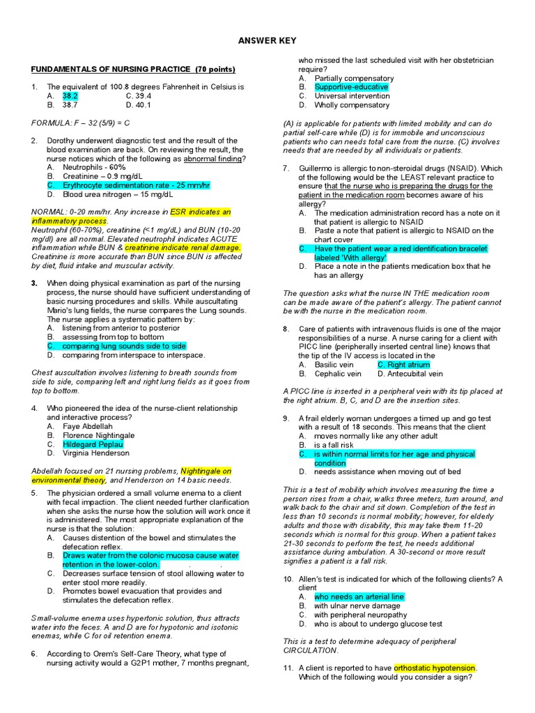 Diagnostic Exam Answer Key | PDF | Preventive Healthcare | Heart