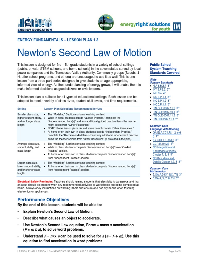 Newton's Second Law Lesson Plan | PDF | Newton's Laws Of Motion | Force