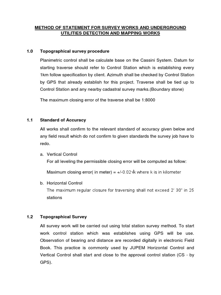 Method Statement For Udm | PDF | Surveying | Nature